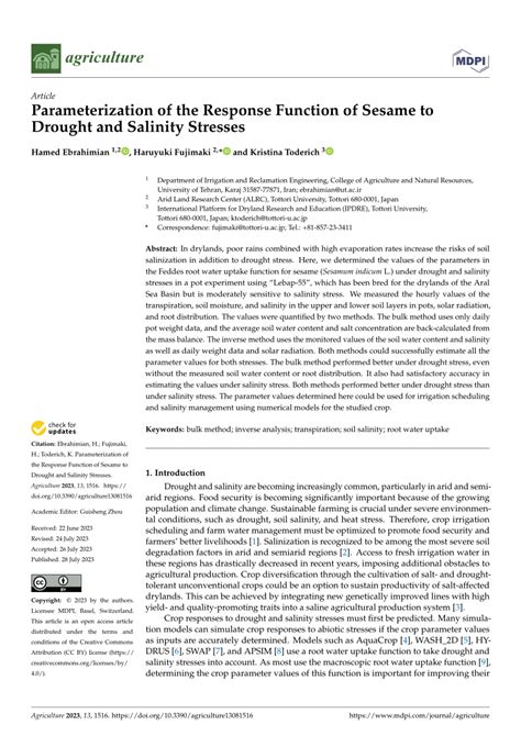 pdf parameterization of the response function of sesame to drought