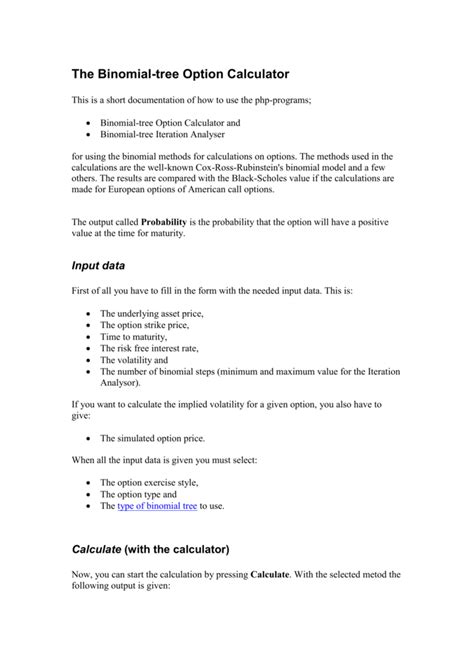 The Binomial Tree Option Calculator The Binomial Tree Option Calculator