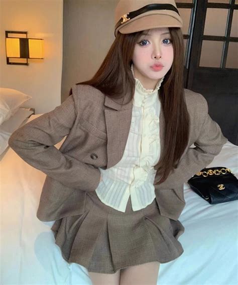 캣스트릿 무료배송 코디세트 자켓 블라우스 스커트 베이지무드 하이넥 피스셋업