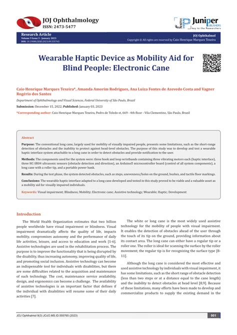 Pdf Joj Ophthalmol Wearable Haptic Device As Mobility Aid For Blind People Electronic Cane