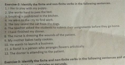 exercise 2 identify the finite and non finite verbs in the following sen