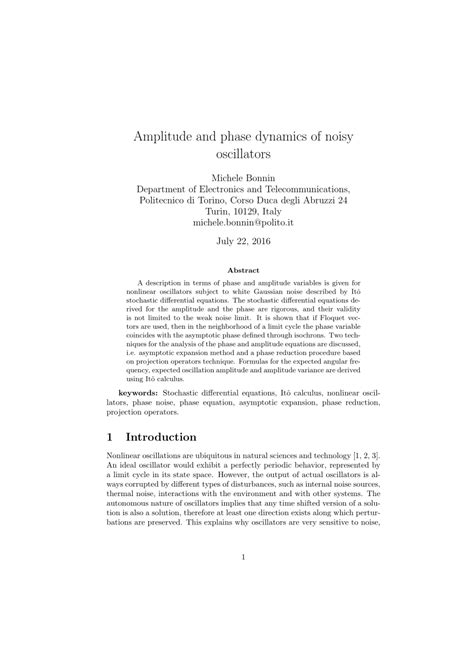 Pdf Amplitude And Phase Dynamics Of Noisy Oscillators