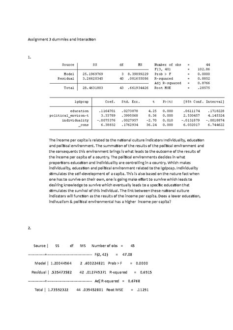 Econometrics Assignment Dummies So Far Assignment 3 Dummies And