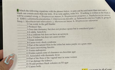 Solved Match the following organisms with the phrases below. | Chegg.com