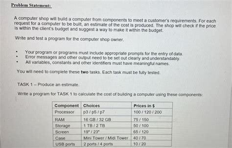 Solved Problem Statement A Computer Shop Will Build A Chegg