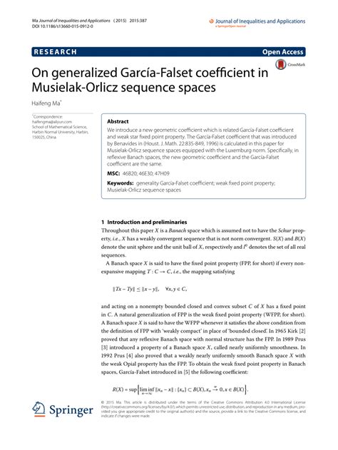 Pdf On Generalized García Falset Coefficient In Musielak Orlicz