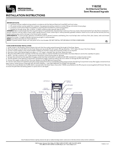 Installation Instructions For 1182se Architectural Series Semi Recessed
