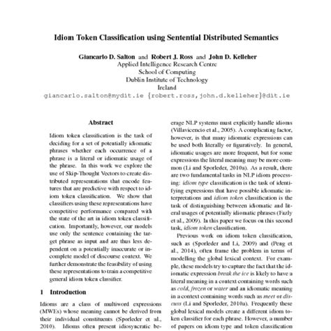 Idiom Token Classification Using Sentential Distributed Semantics Acl
