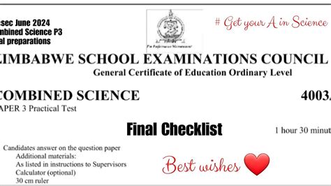 Zimsec June 2024 Combined Science Paper 3 Final Exam Tips Youtube