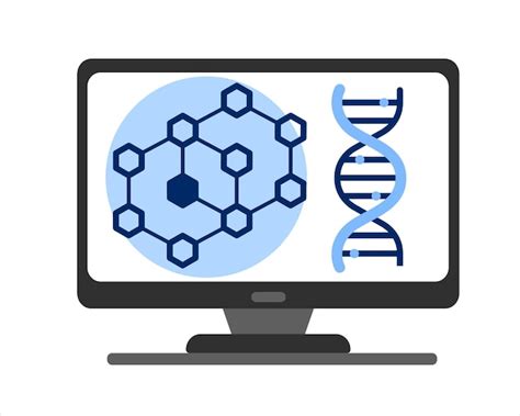 Premium Vector Dna Sign On Screen Monitor With Dna And Molecular Structure Double Helix