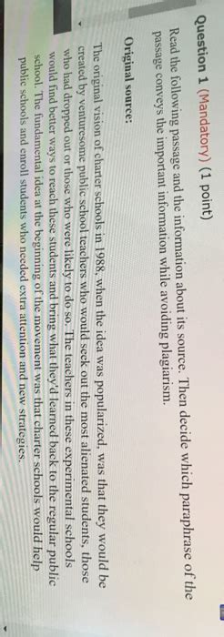 Question 1 Mandatory 1 Point Read The Following