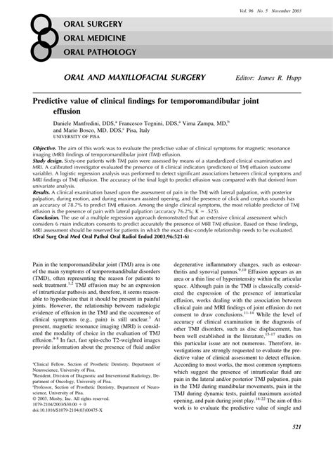 Pdf Predictive Value Of Clinical Findings For Temporomandibular Joint