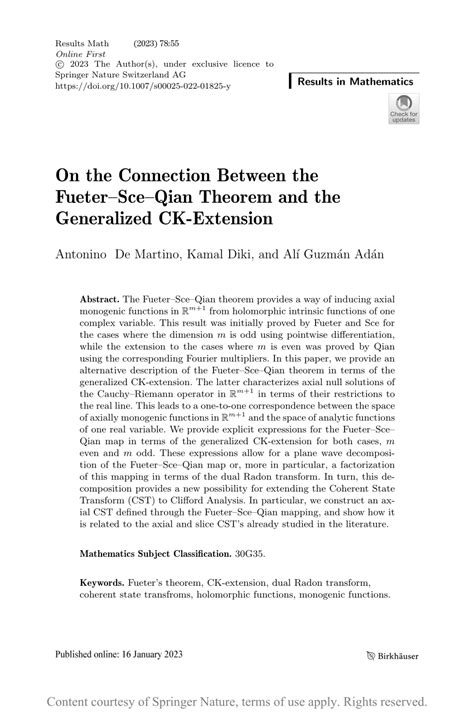 On The Connection Between The Fuetersceqian Theorem And The Generalized Ck Extension Request Pdf