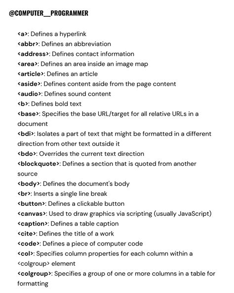 𝗖𝗼𝗱𝗶𝗻𝗴 𝗧𝗲𝗰𝗵 𝗔𝗜 👨‍💻 𝟮𝟬𝟬𝗞🎯 All Html Tags With Explanation 💥 Follow For More Useful Content ️ 👉