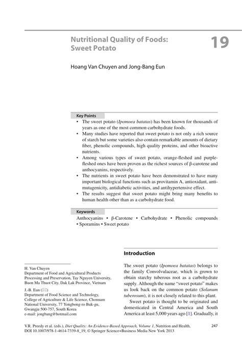 Pdf Nutritional Quality Of Foods Sweet Potato