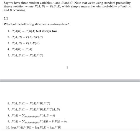 Solved Say We Have Three Random Variables A And B And C Chegg Com
