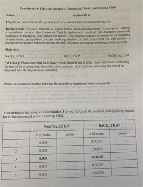 Solved Experiment 4 Limiting Reactants Theoretical Yield