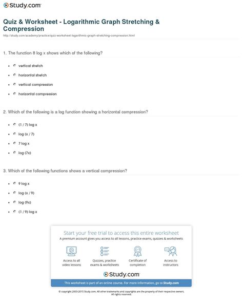 Quiz Worksheet Logarithmic Graph Stretching — Db