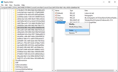 how to delete the upperfilters and lowerfilters registry values in