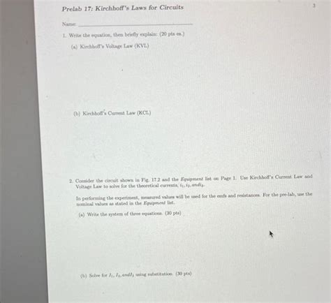 Solved Prelab Kirchhoff S Laws For Circuits Name Chegg