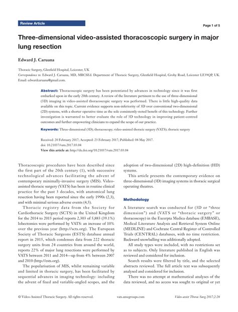 Pdf Three Dimensional Video Assisted Thoracoscopic Surgery In Major Lung Resection