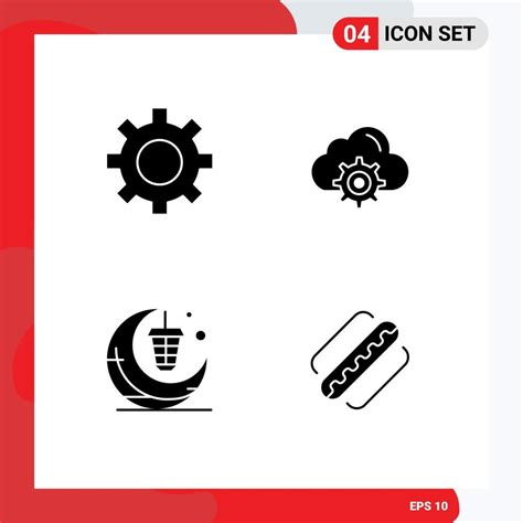 User Interface Pack Of 4 Basic Solid Glyphs Of Setting Light User Gear