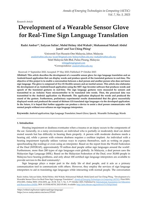 pdf development of a wearable sensor glove for real time sign