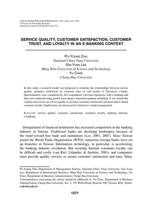 Pdf Service Quality Customer Satisfaction Customer Trust And Loyalty In An E Banking Context