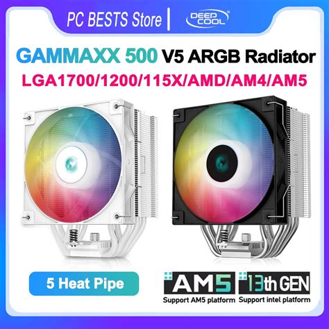 Deepcool Gammaxx Ag500 V5 Argb 5 히트 파이프 Cpu 쿨러 Pwm 케이스 팬 Pc 공랭식 라디에이터 인텔 Lga1700 115x 1200 Amd