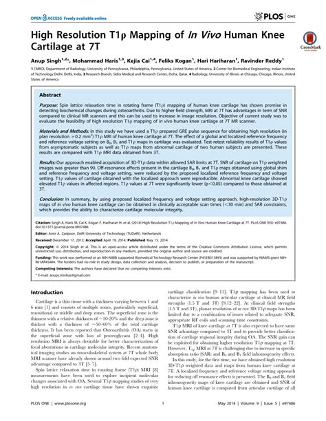 pdf high resolution t1 rho mapping of in vivo human knee cartilage at 7t