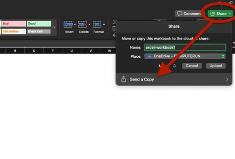 how to share an excel file pdf mail link