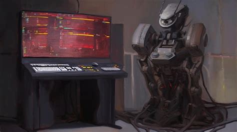 Premium AI Image A Computer Monitor With A Red Screen That Says Robot On It