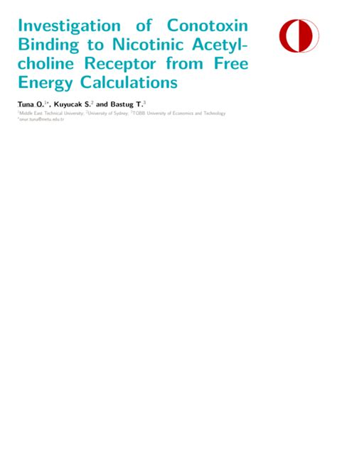 Pdf Investigation Of Conotoxin Binding To Nicotinic Acetylcholine Receptor From Free Energy