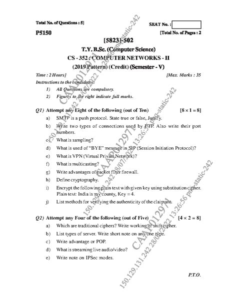 Cn Ii Univ Qp Cs 352 Computer Networks Ii 2019 Pattern
