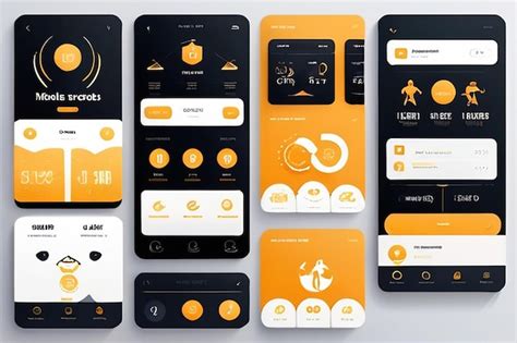 Different Ui Ux Gui Screens Fitness App And Flat Web Icons For Mobile Apps Responsive Premium