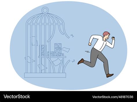 Happy Businessman Escape Cage Quit Office Job Vector Image