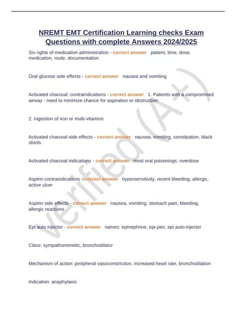 Nremt Emt Certification Learning Checks Exam Questions With Complete Answers 2024 2025 Nremt