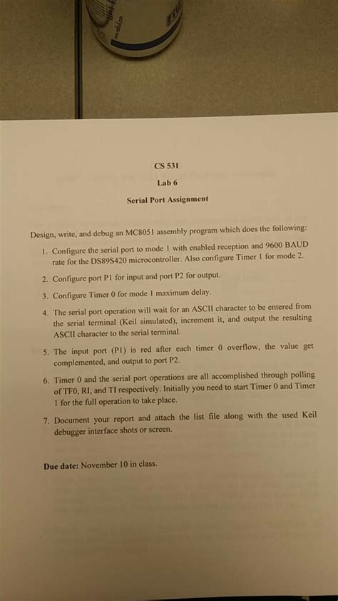 Solved Cs 531 Lab 6 Serial Port Assignment Design Write