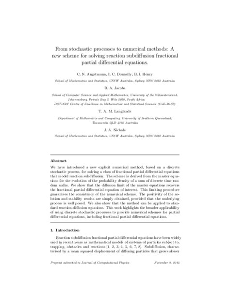 Pdf From Stochastic Processes To Numerical Methods A New Scheme For Solving Reaction