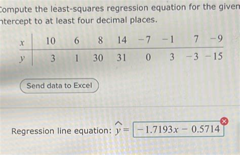 solved compute the least squares regression equation for the given