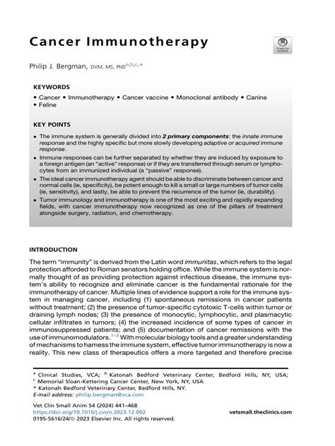 Cancer Immunothera 2024 Veterinary Clinics Of North America Small
