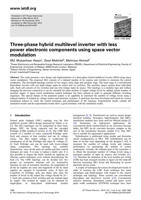 Pdf Three Phase Hybrid Multilevel Inverter With Less Power Electronic
