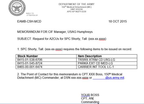 Does Anyone Have An Example Memo For My Soldiers To Get The A2cus From