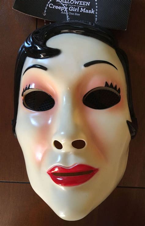 Emo Creepy Girl Mask Plastic Face Halloween Costume Rare 3924540229