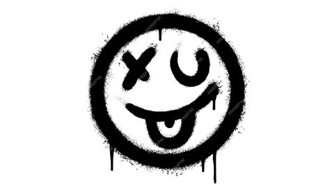 흰색 배경 벡터 일러스트 레이 션에 고립 된 혀 이모티콘으로 혀 스프레이 페인트 낙서 얼굴로 얼굴 프리미엄 벡터