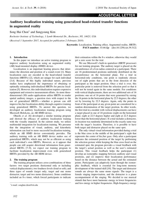 Pdf Auditory Localization Training Using Generalized Head Related