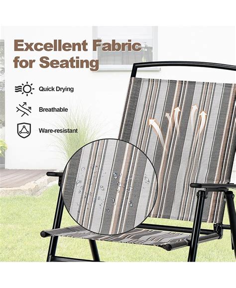 Costway 2pcs Patio Folding Sling Chairs Dining Armrest Backrest Outdoor