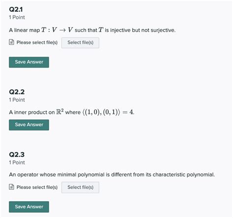 solved q2 1 1 point a linear map t v v such that t is