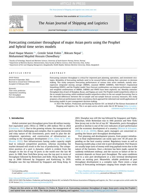 pdf forecasting container throughput of major asian ports using the