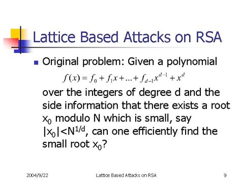 lattice based attacks on rsa 2004922 lattice based